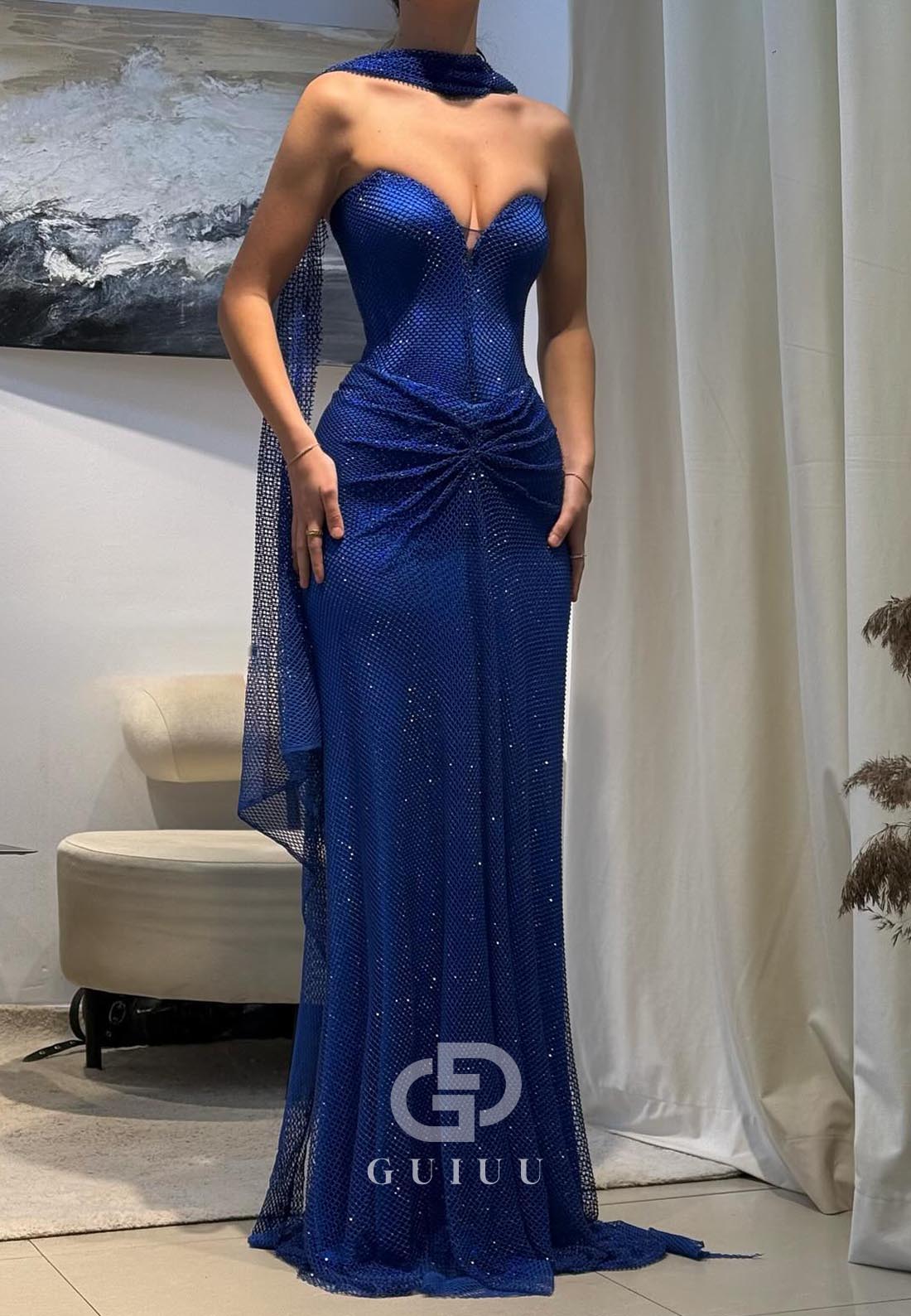 Royal Blue Sleeveless V-Neck Ruched Prom Dress – GUIUU