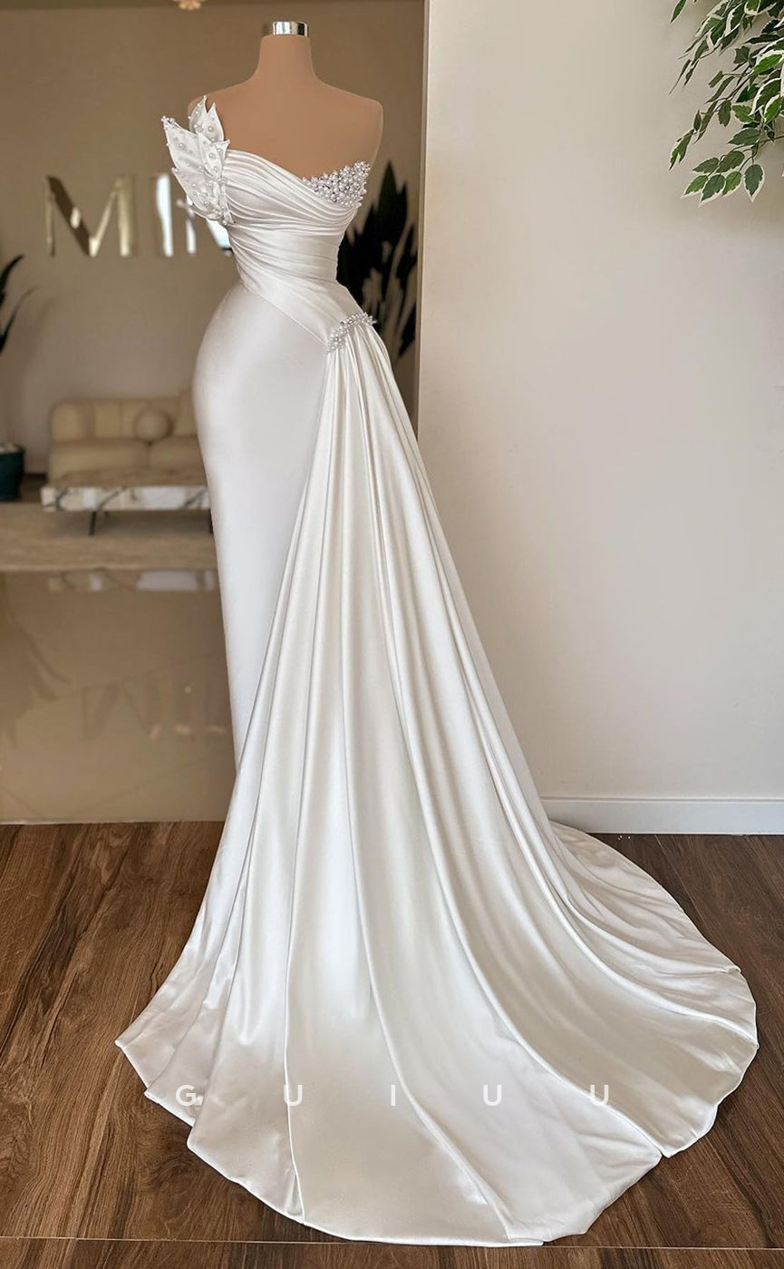 G2971 - Elegant & Luxurious Strapless Beaded Pleats White Formal Prom ...