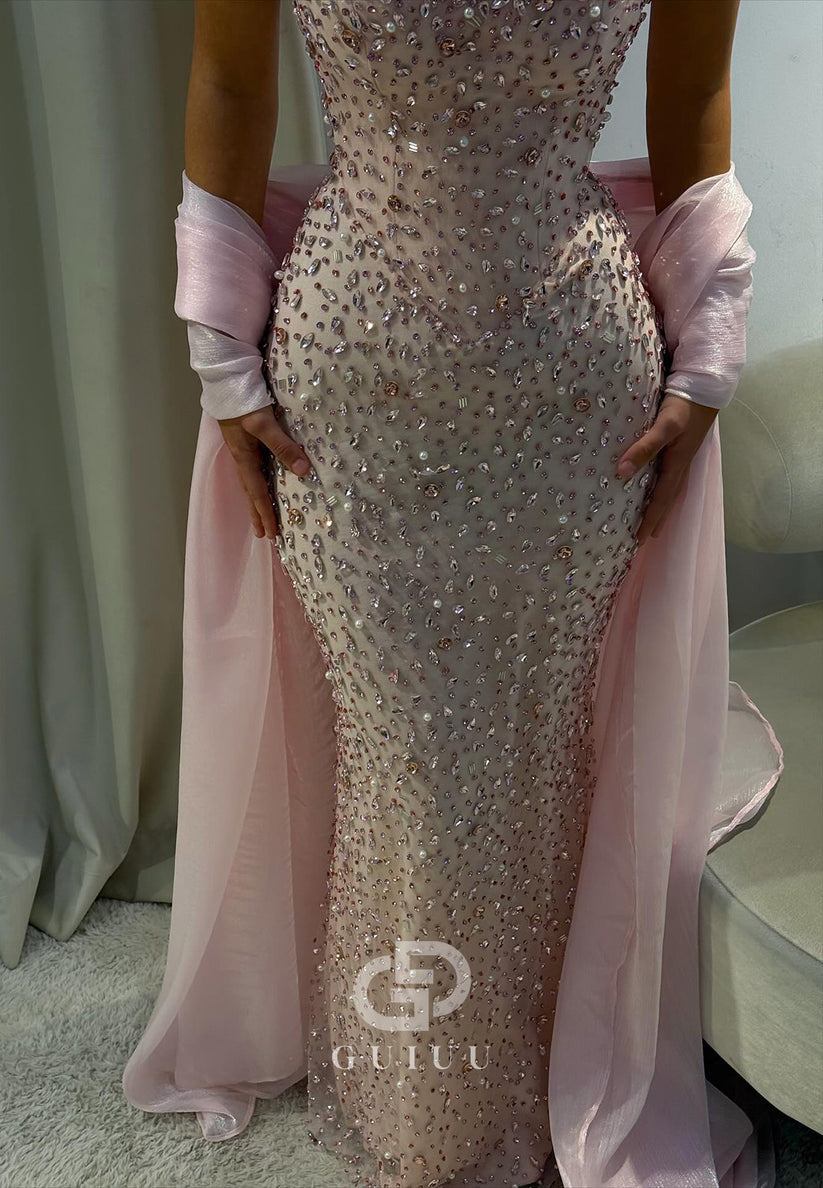 Blushing Pink Sleeveless Strapless Beads Sheath Prom Dress – GUIUU